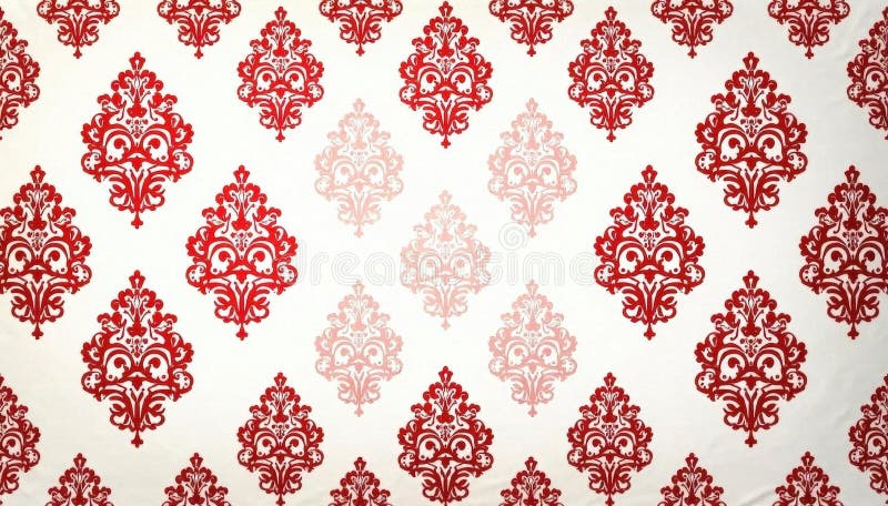 Vintage Red Flock Wallpaper, Damask Pattern on White , Luxurious ...