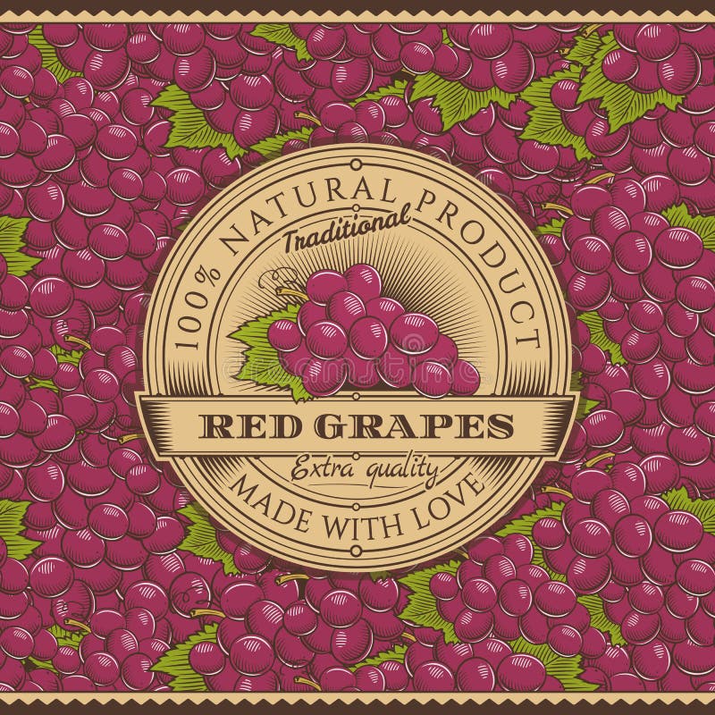Vintage Red Grapes Label on Seamless Pattern Stock Vector ...