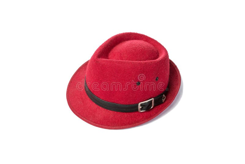 Vintage Red Hat on White Background Stock Photo - Image of wicker ...
