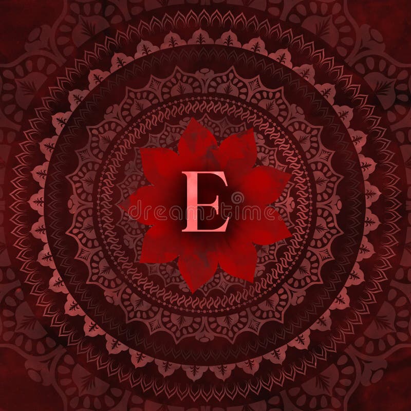 Vintage Red Letter E in Mandala Floral Pattern Frame Stock Image ...