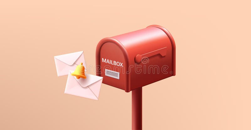 Vintage Red Mailboxes with Envelopes and Bell Notification Icon, Post ...