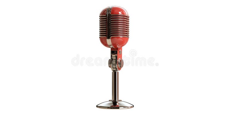 Vintage Red Microphone with Stand Isolated on Transparent Background ...