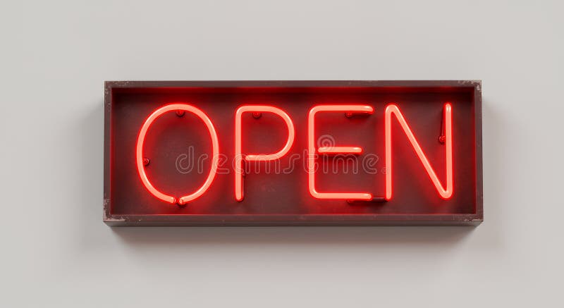 Vintage Red Neon Open Sign on White Background Stock Illustration ...