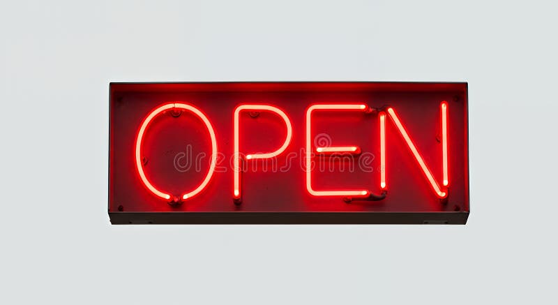 Bright Red Vintage Neon Open Sign on White Background Stock ...