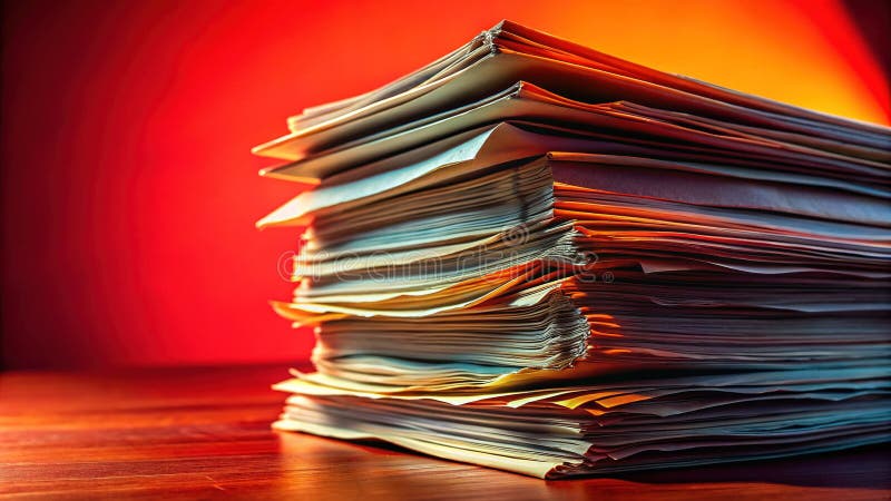 Vintage Red Office Background a Stack of Papers Documents and Files ...