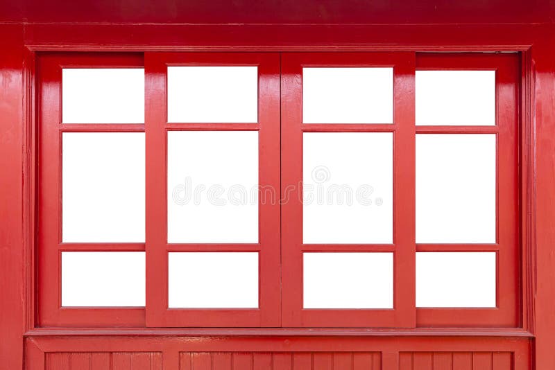 Red Painted Wooden Window Frame Isolated on a White Background Stock ...