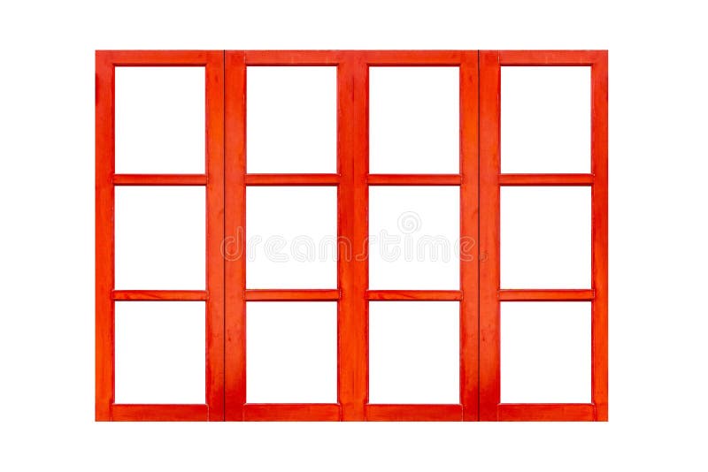Red Painted Wooden Window Frame Isolated on a White Background Stock ...