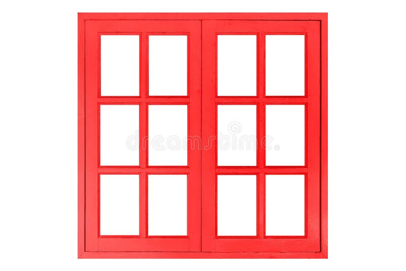 Red Painted Wooden Window Frame Isolated on a White Background Stock ...