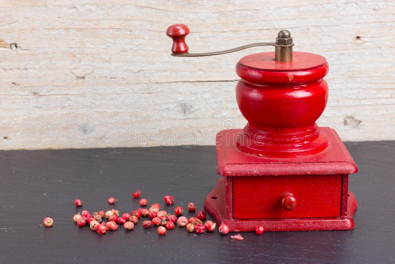 Vintage, red pepper mill stock image. Image of cooking - 80905851