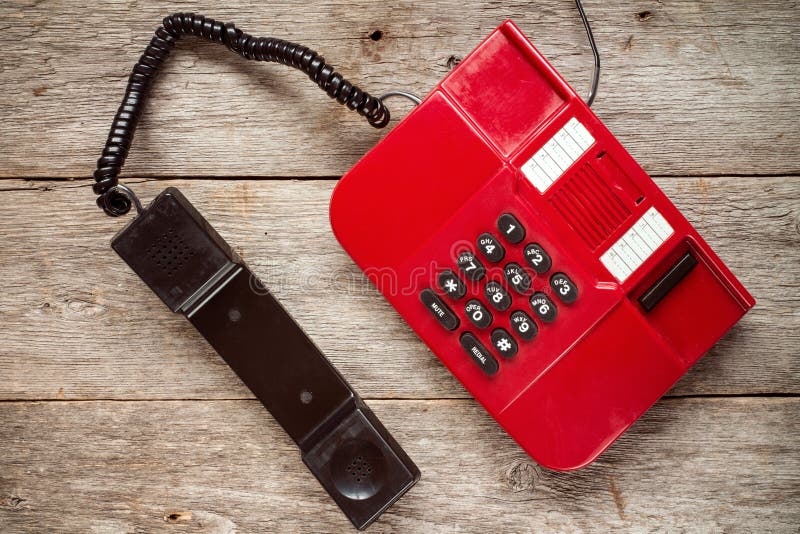 Vintage Red Phone on Rustic Boards. Stock Photo - Image of call ...