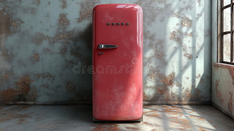 Vintage Red Refrigerator in a Rusty Room Stock Illustration ...