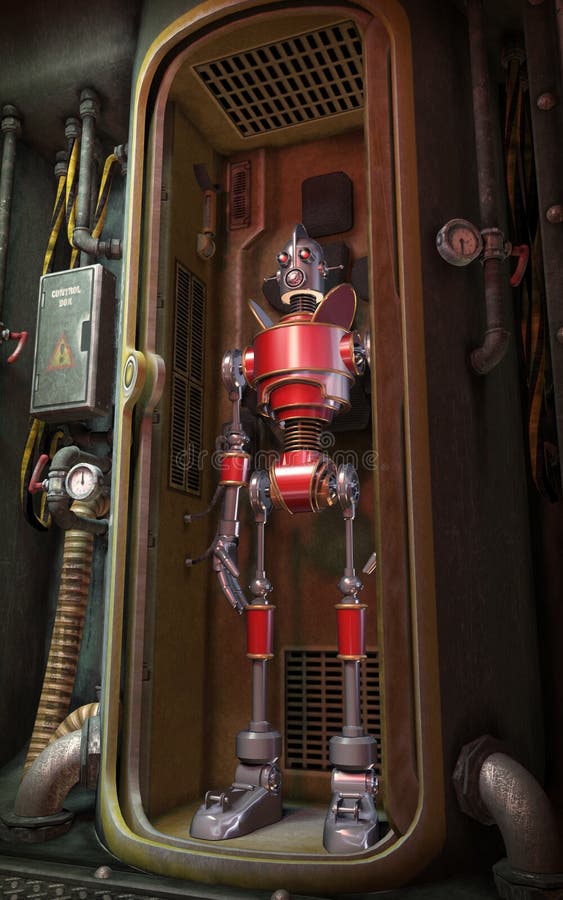 Vintage red robot stock illustration. Illustration of book - 84136237