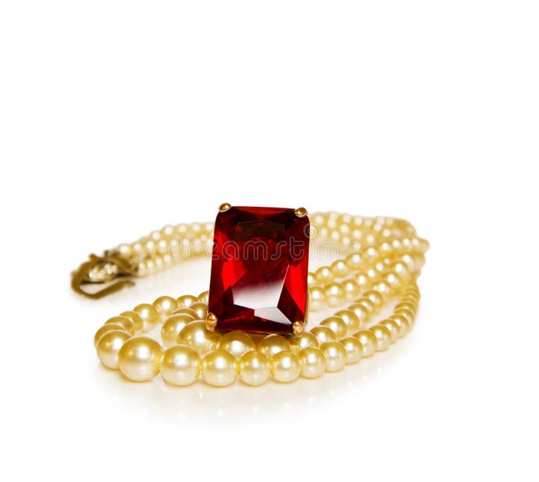 Vintage Red Ruby Ring and Pearls Stock Photo - Image of stylish, ring ...