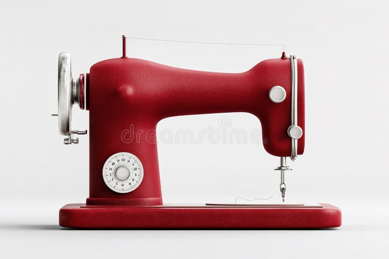 Vintage Red Sewing Machine on a Clean White Background Showcasing a ...