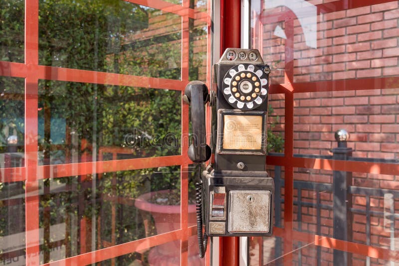 Vintage red telephone box. stock photo. Image of network - 85034458
