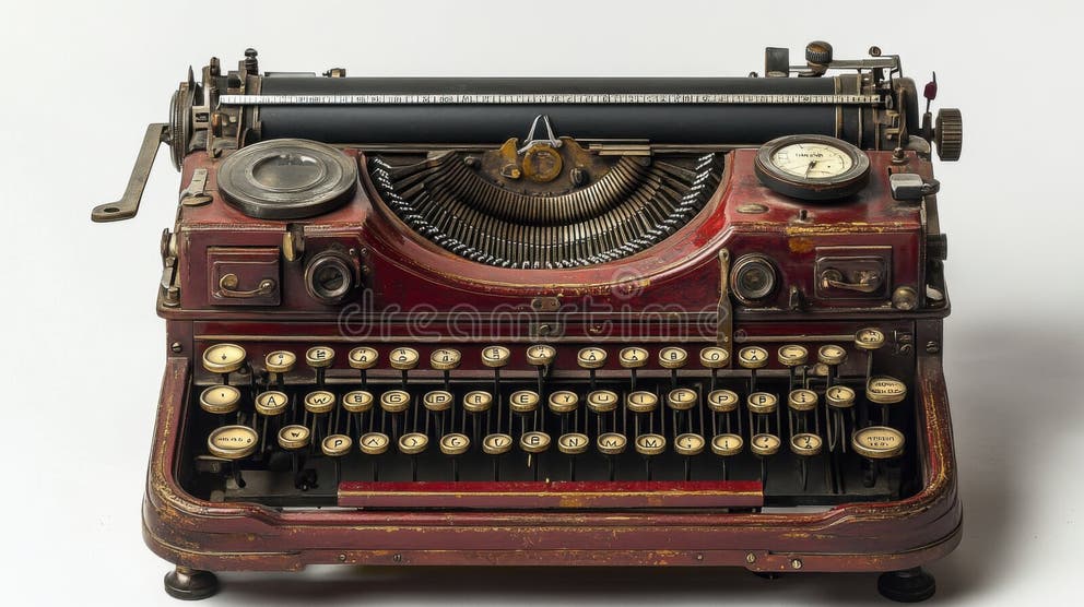 Vintage Red Typewriter with Antique Keys on White Background Stock ...