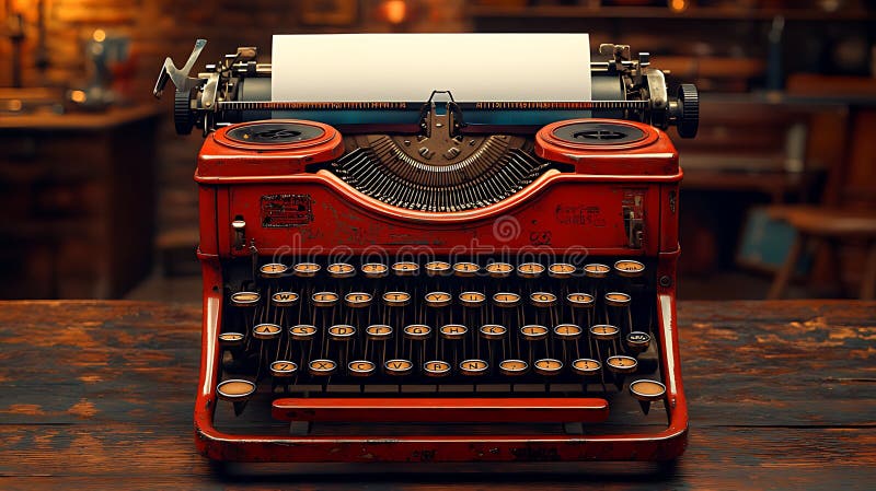 A Vintage Red Typewriter with a Blank Page Ready for Typing, Sitting on ...