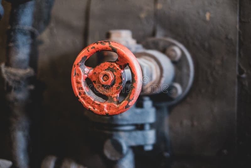 Vintage Red Valve Handle Closeup - Old Technology Stock Photo - Image ...