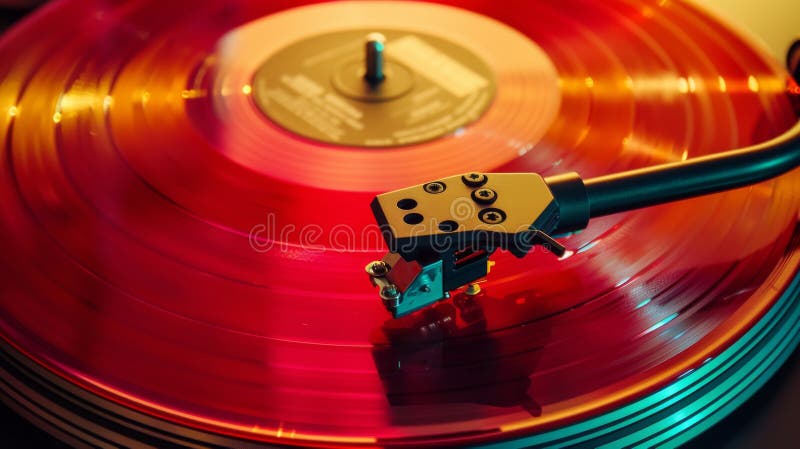 Vintage Red Vinyl Record Playing on Turntable with Needle Stock ...