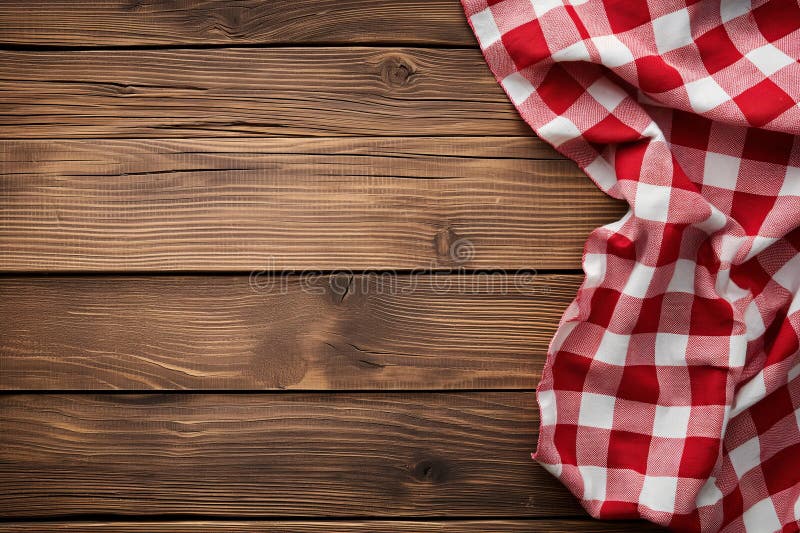 Vintage Red and White Checkered Tablecloth on Wooden Table Background ...
