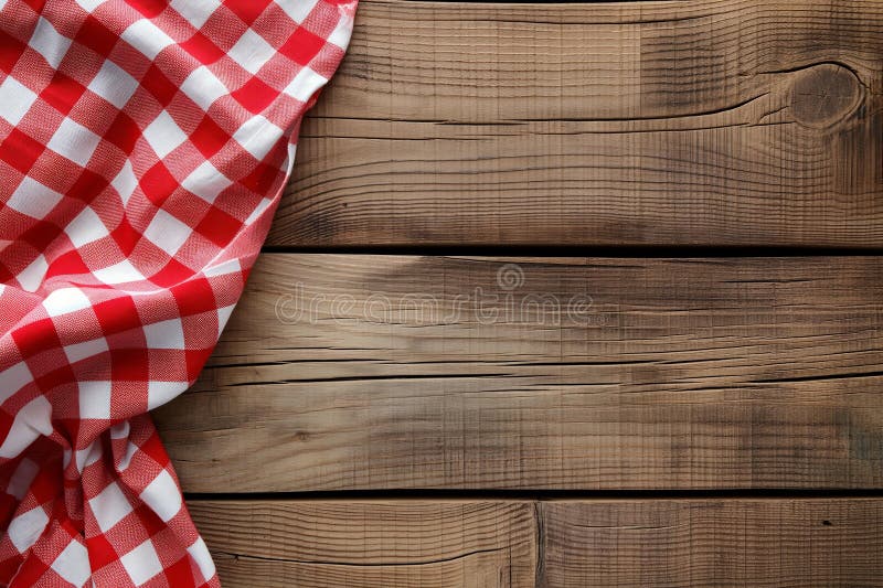 Vintage Red and White Checkered Tablecloth on Wooden Table Background ...