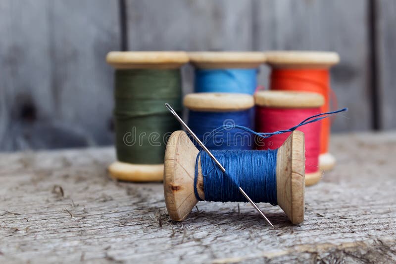 Vintage Reels of Thread and Needle Stock Image - Image of tool, coil ...