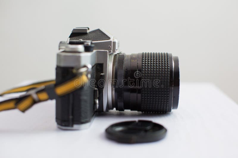 Vintage Reflex Camera Side View Stock Photo - Image of silver, white ...