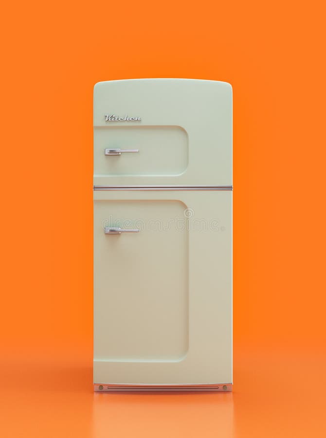 Vintage Refrigerator, Retro Kitchen Appliance Front View, 3d Rendering ...