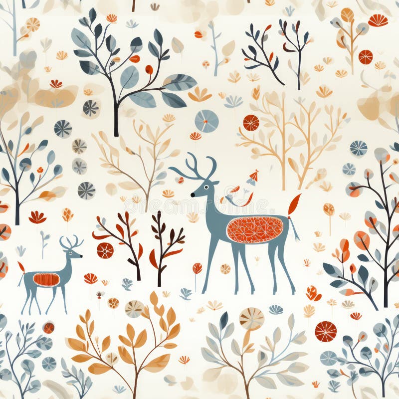 Vintage Reindeer Pattern, Solid Pastel Colors, Charming Vector Style ...