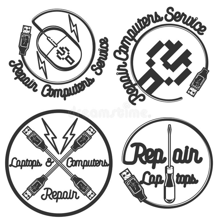 Vintage Repair Computers and Laptops Emblems Stock Vector ...
