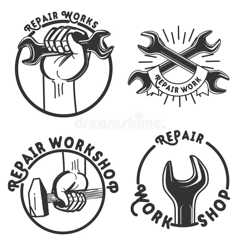 Vintage Repair Workshop Emblems Stock Vector - Illustration of ...