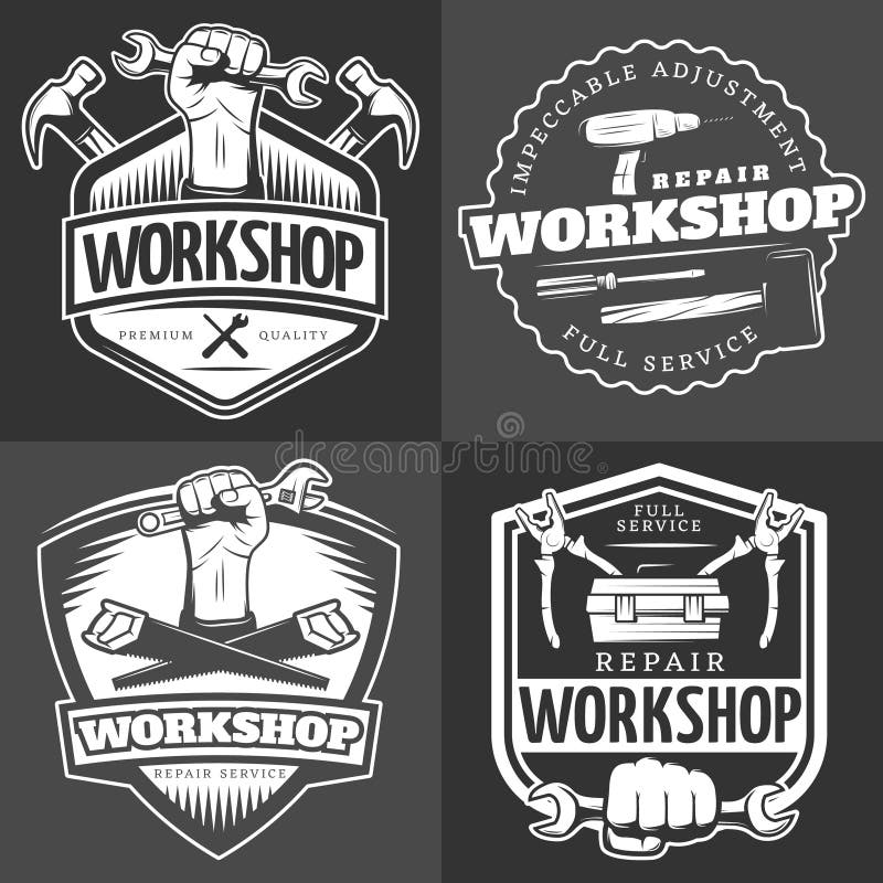 Vintage Repair Workshop Logo Set Stock Vector - Illustration of piston ...
