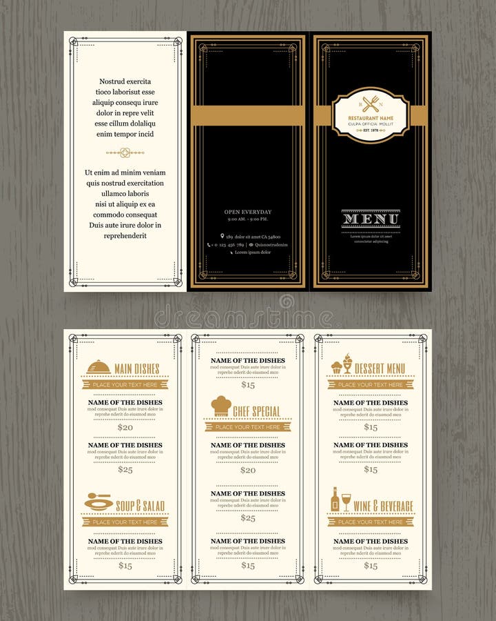 Vintage Restaurant Menu Design Pamphlet Template Stock Vector ...