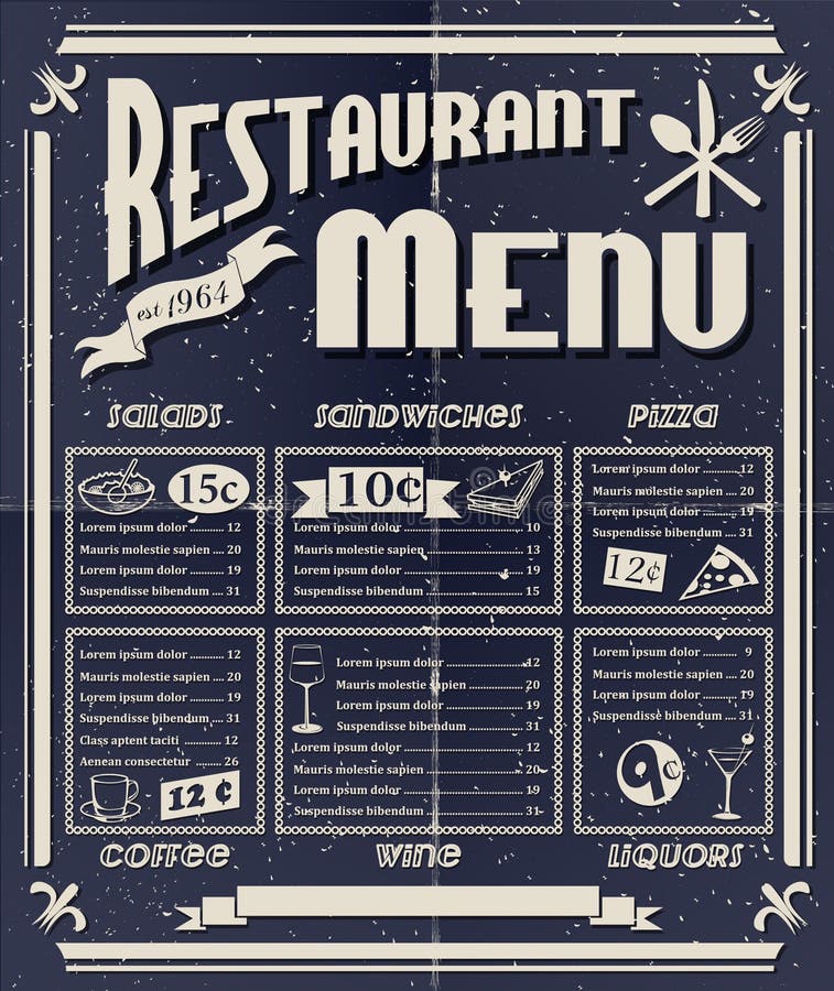 Restaurant Menu Design Template in Newspaper Style Stock Vector ...