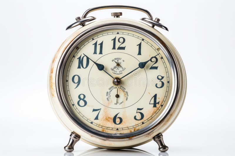 Vintage Retro Alarm Clock Isolated on White Background, Classic ...