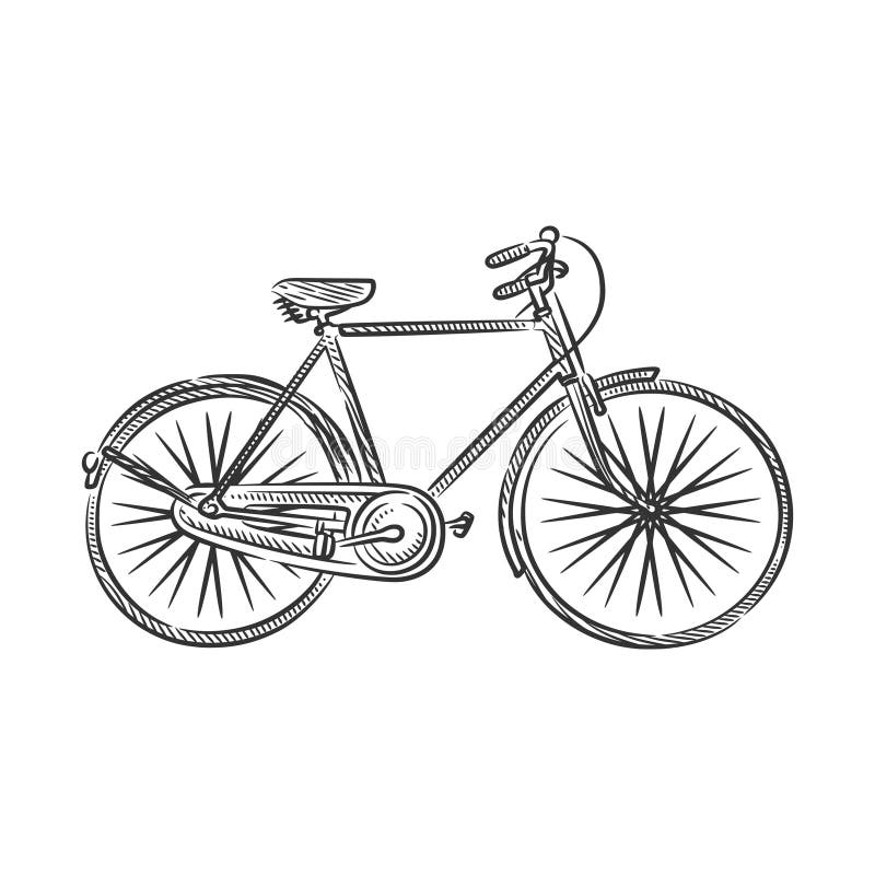 Vintage Retro Bicycle Line Art Hand Drawn Stock Vector - Illustration ...