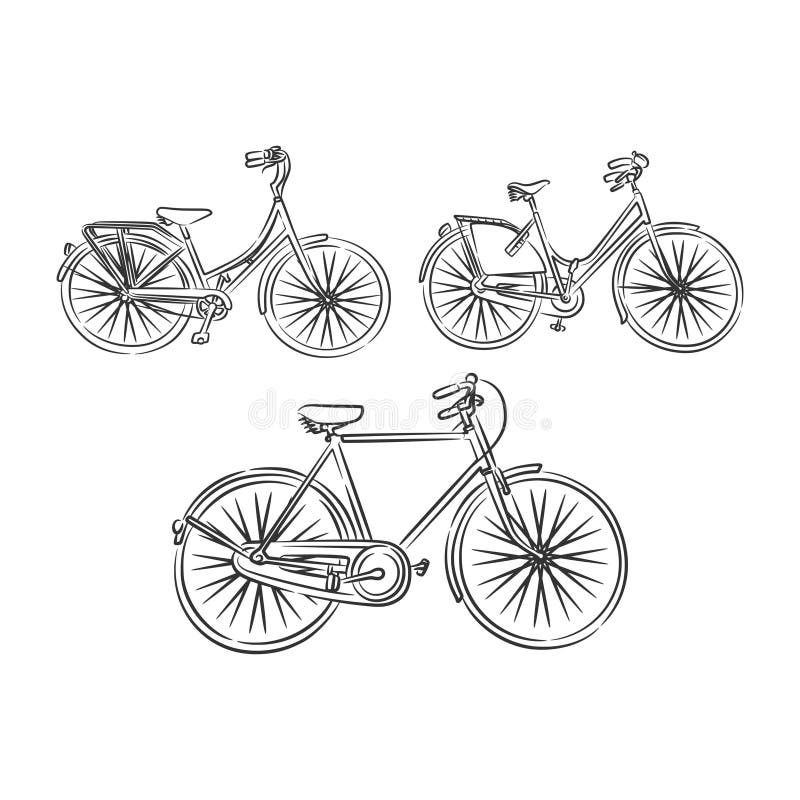 Vintage Retro Bicycle Line Art Hand Drawn Stock Vector - Illustration ...