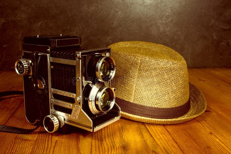 Vintage retro camera stock image. Image of fedora, fashion - 39574875