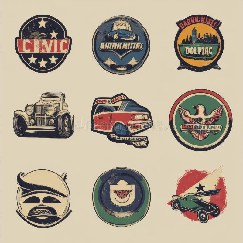 Vintage Retro Car Labels, Emblems, Badges and Design Elements. Stock ...