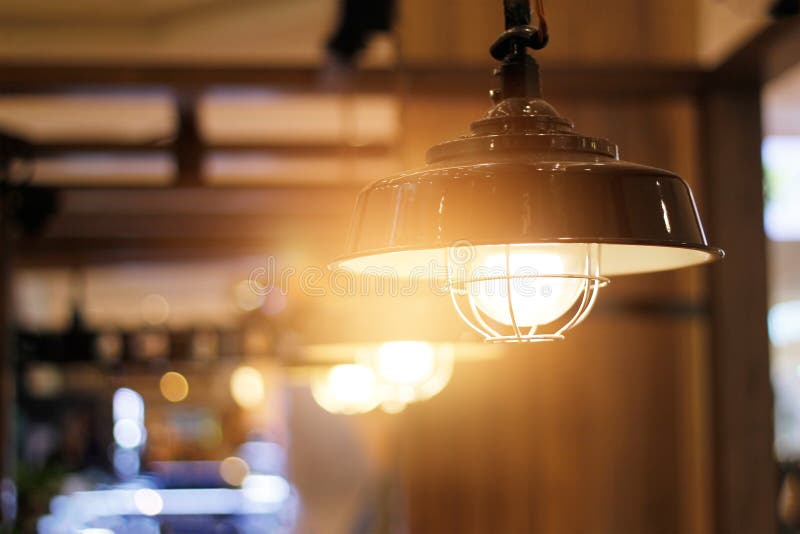 Vintage Ceiling Light Decorative in Coffee Shop Stock Image - Image of ...