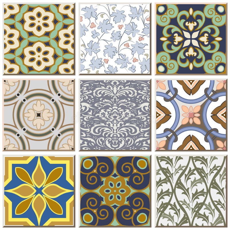 Vintage Retro Ceramic Tile Pattern Set Collection 043 Stock Vector ...