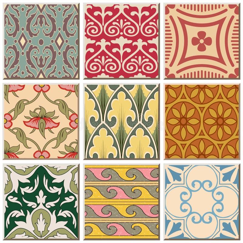 Vintage Retro Ceramic Tile Pattern Set Collection 046 Stock Vector ...