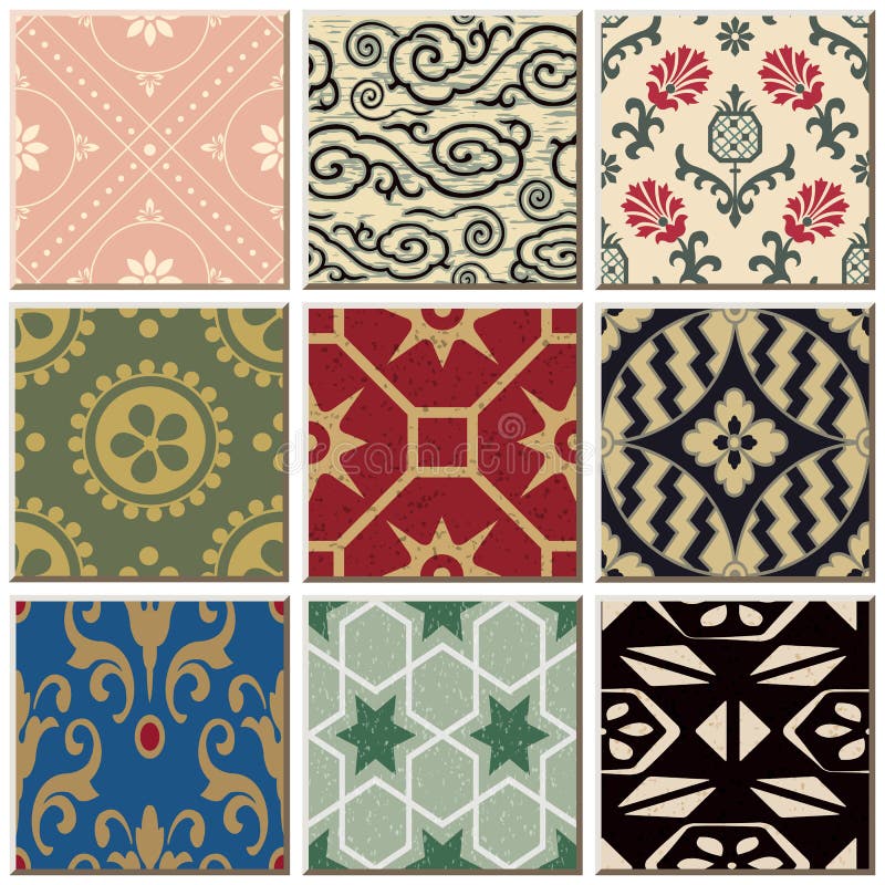 Vintage Retro Ceramic Tile Pattern Set Collection 054 Stock Vector ...