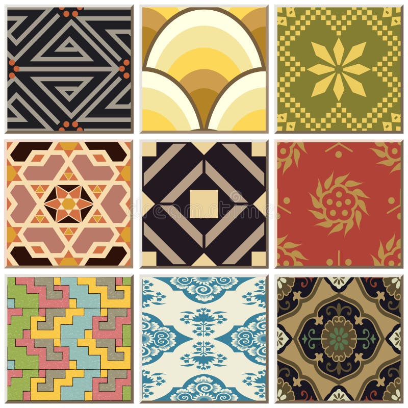 Vintage Retro Ceramic Tile Pattern Set Collection 047 Stock Vector ...