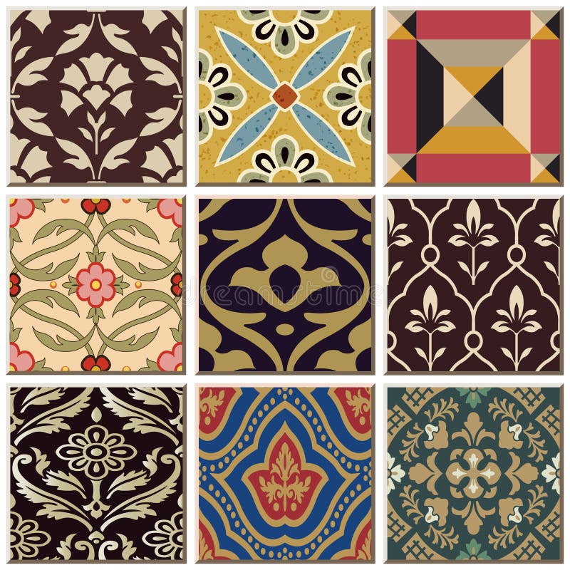 Vintage Retro Ceramic Tile Pattern Set Collection 053 Stock Vector ...