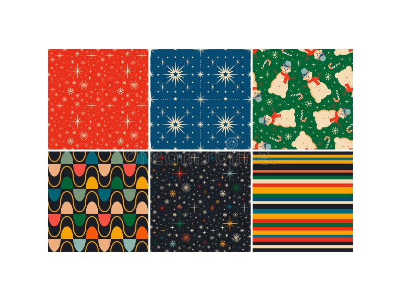 Vintage Retro Christmas Seamless Patterns in the Style of the 60s and ...