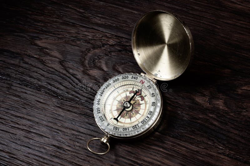 Vintage Retro Compass on Wooden Background Stock Photo - Image of trip ...
