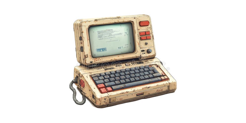 Vintage Retro Computer with Keyboard and Screen. Nostalgic Technology ...