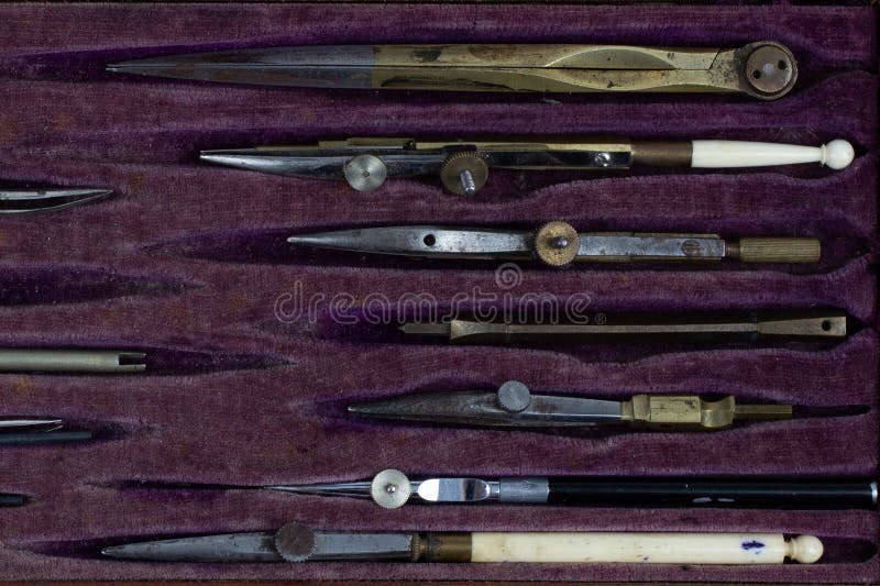 Vintage Retro Drawing Tools Set Stock Photo - Image of plan ...