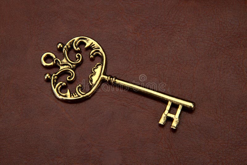 Vintage / Retro Golden Key on Leather Background Stock Photo - Image of ...